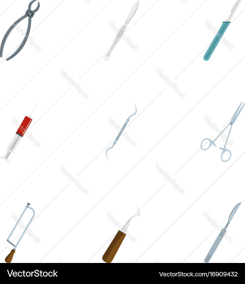 Medical surgery instrument icon set flat style Vector Image