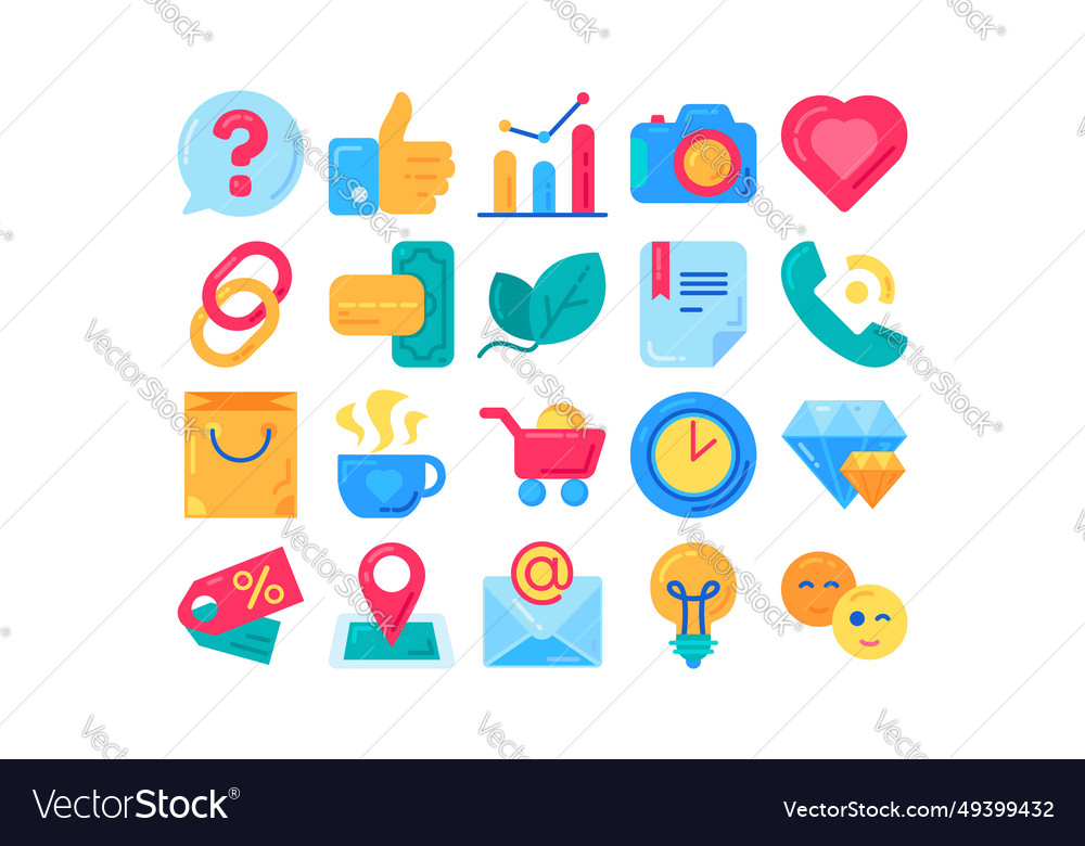 Online business flat icons colored collection Vector Image