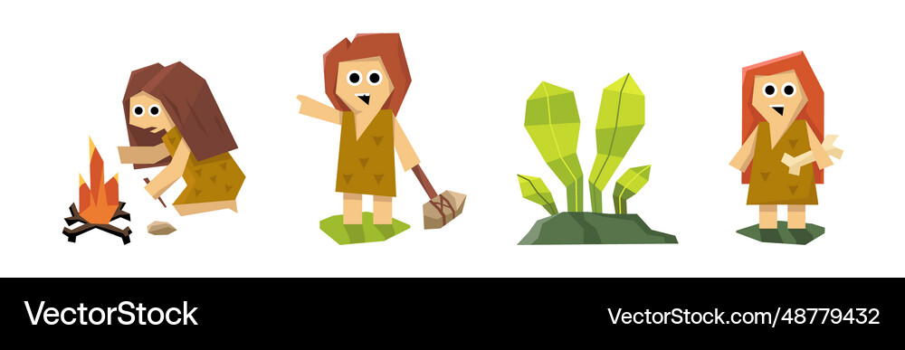 Prehistoric stone age people characters and Vector Image