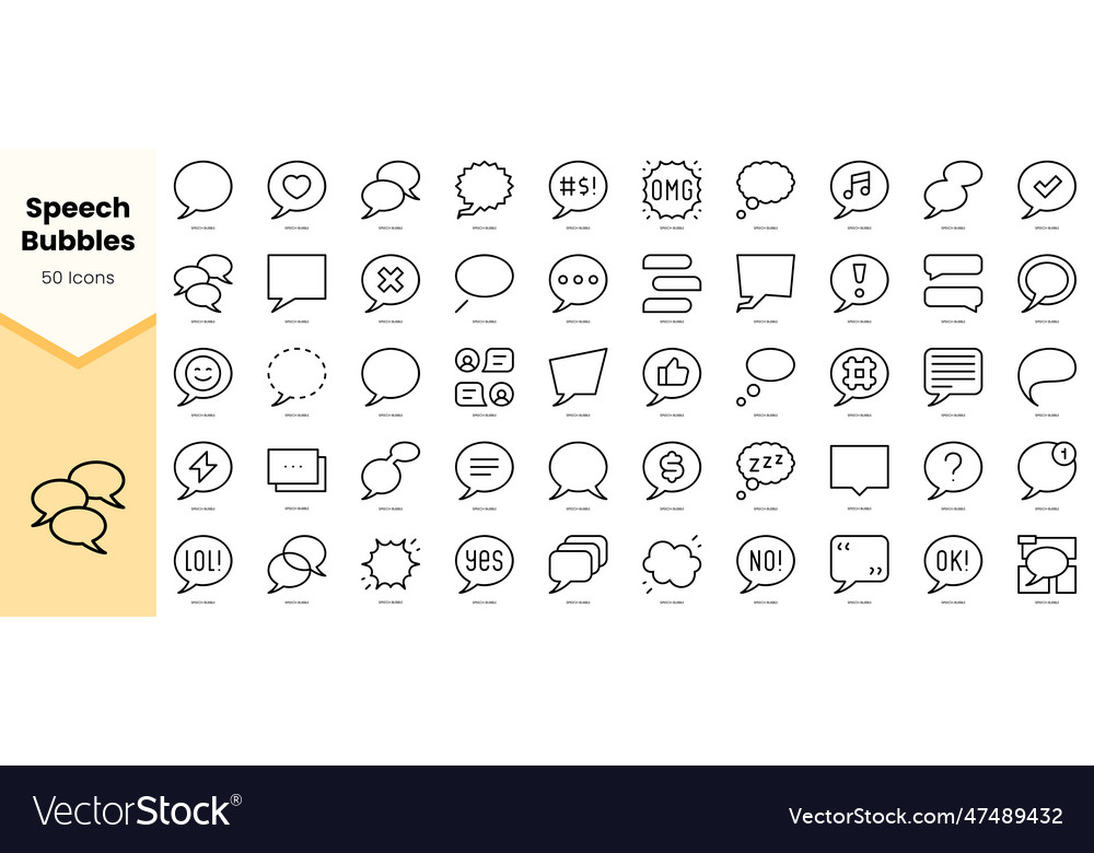 Set of speech bubbles icons simple line art style Vector Image