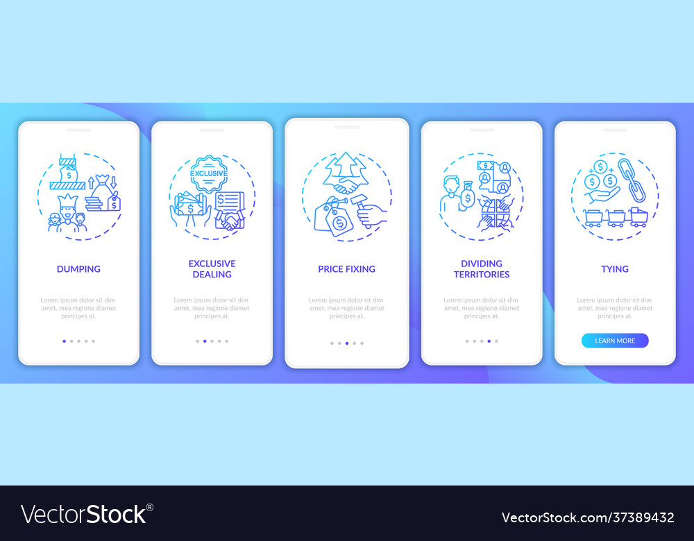 Uncompetitive practices onboarding mobile app Vector Image