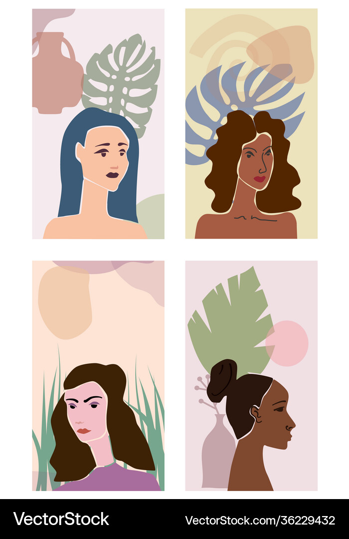 Various woman portraites minimal abstract Vector Image