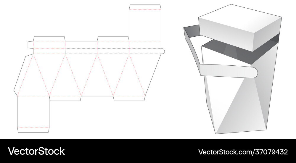 Zipping top flip prism packaging box die cut Vector Image