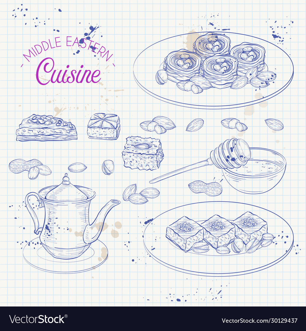 Arabic food traditional eastern cuisine Royalty Free Vector