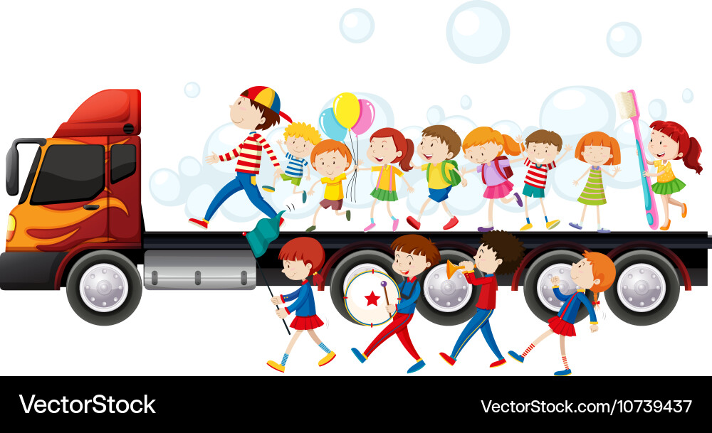 Band and children in parade Royalty Free Vector Image