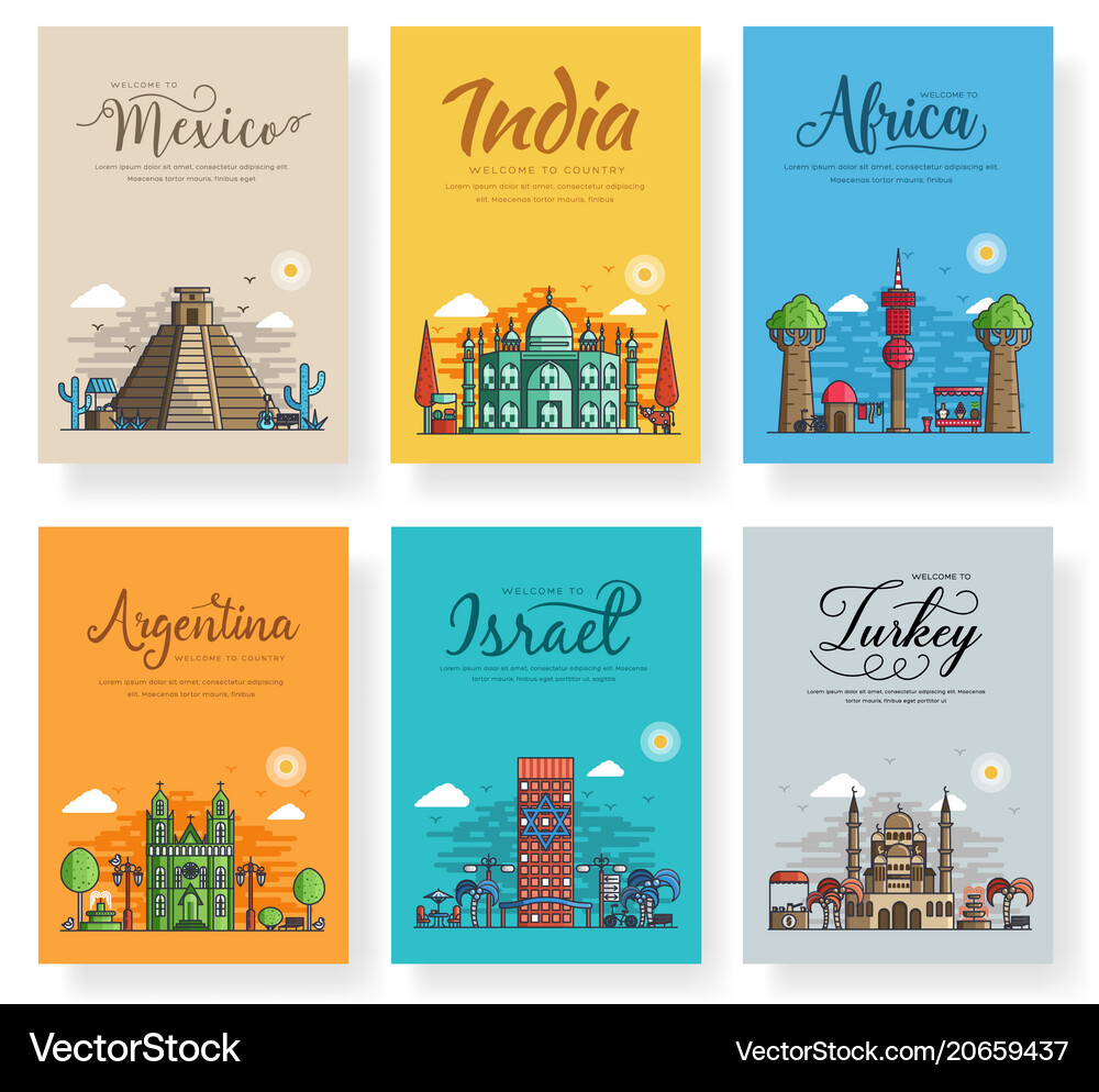 Set outline different cities for travel Royalty Free Vector