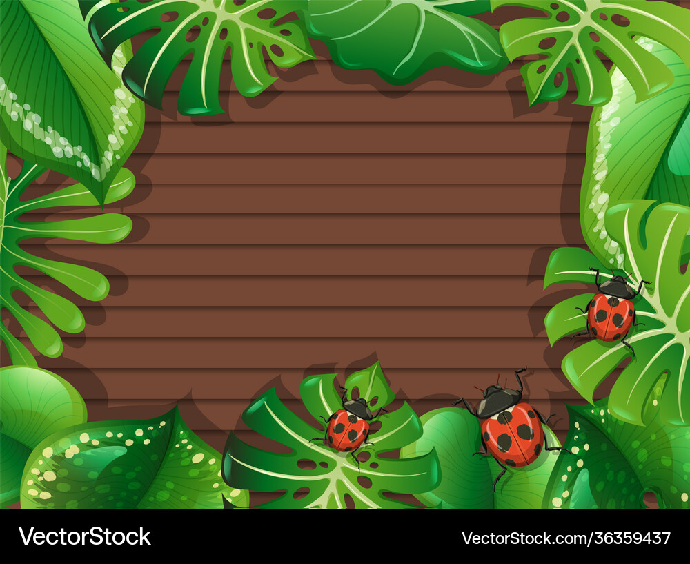 Top view blank wooden table with leaves Royalty Free Vector