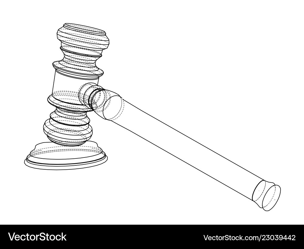 3d outline gavel rendering of Royalty Free Vector Image