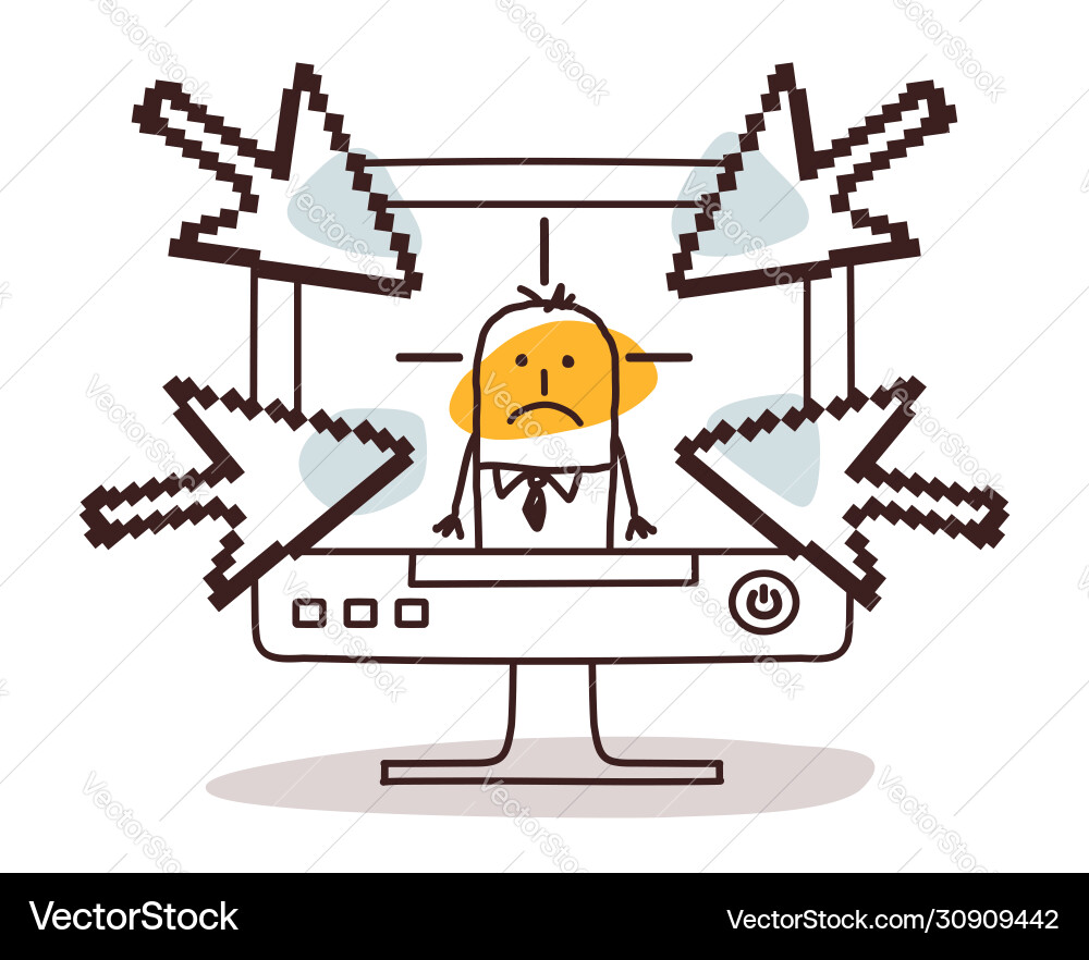 Businessman on computer and cyberbullying Vector Image