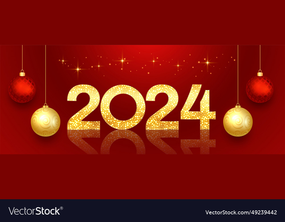 Golden sparkling 2024 text new year eve banner Vector Image