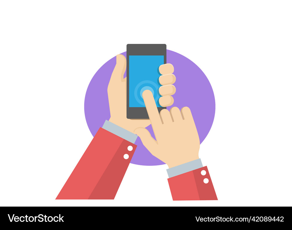 Hold a phone with a blank blue screen finger Vector Image