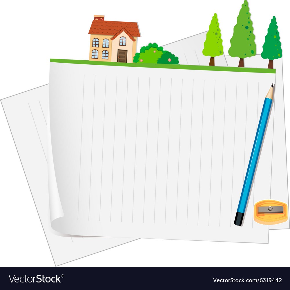 Line paper design with house and pencil Royalty Free Vector