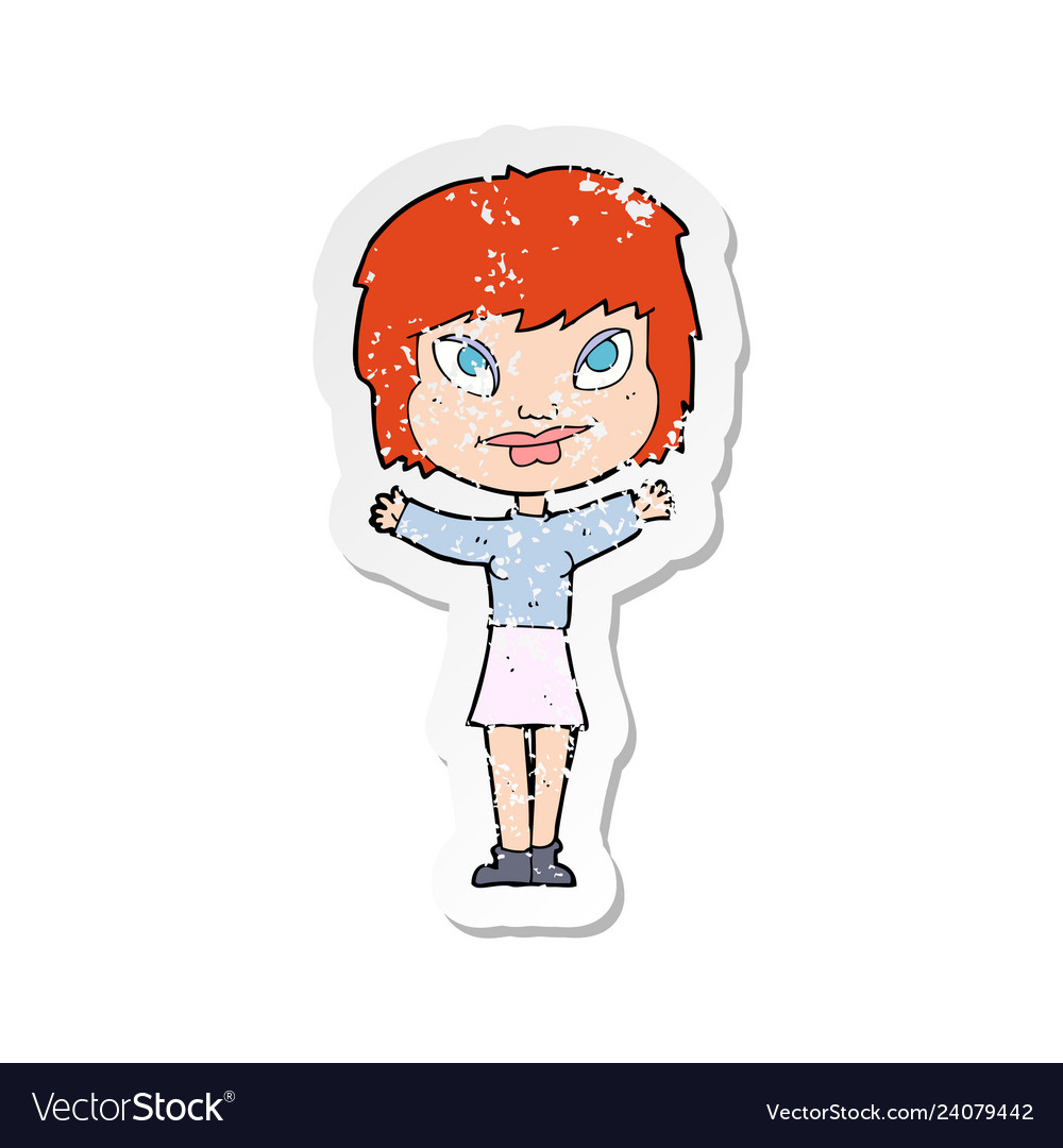 Retro distressed sticker of a cartoon woman Vector Image
