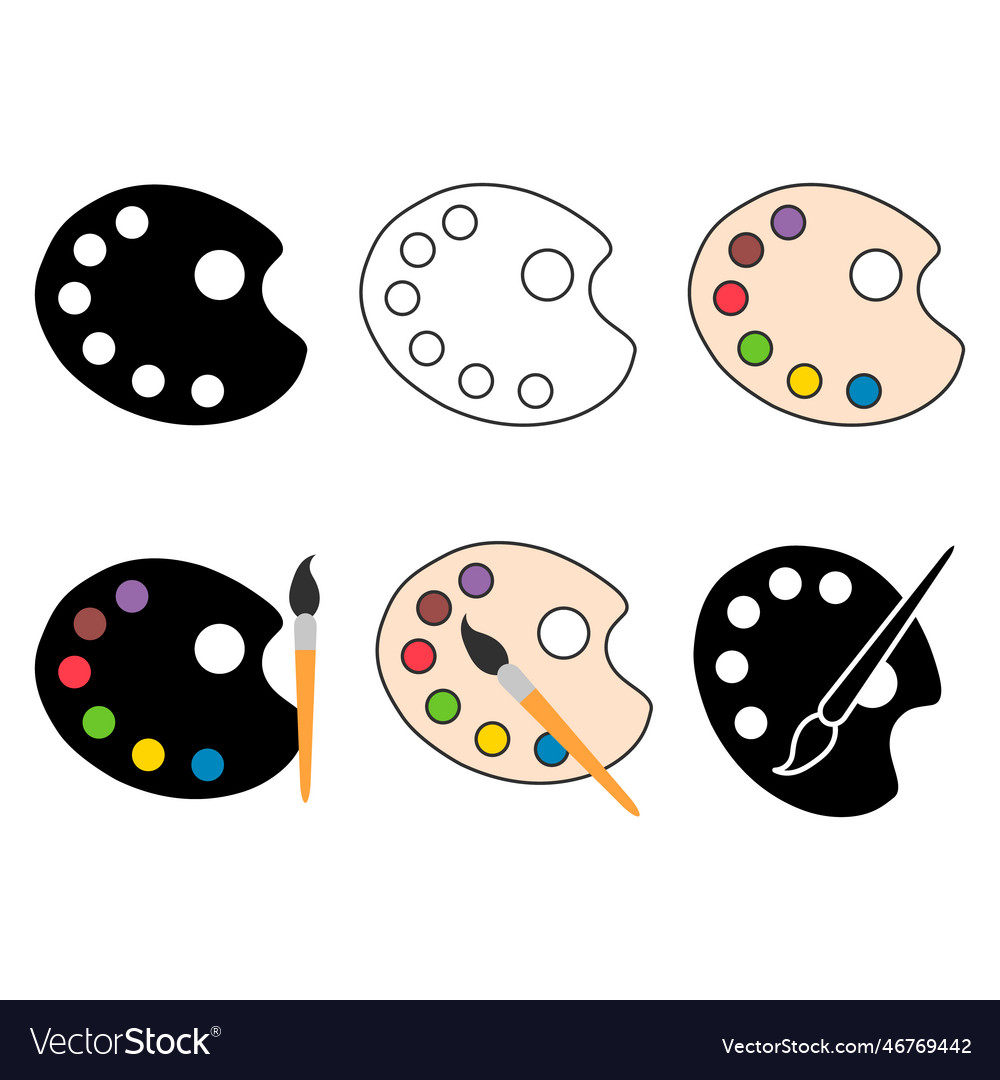 Set of flat art tool palette paints color artist Vector Image