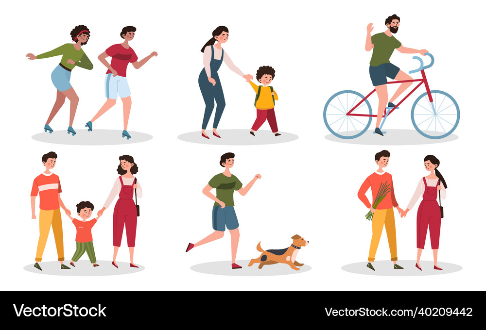 Set of people walk Royalty Free Vector Image - VectorStock