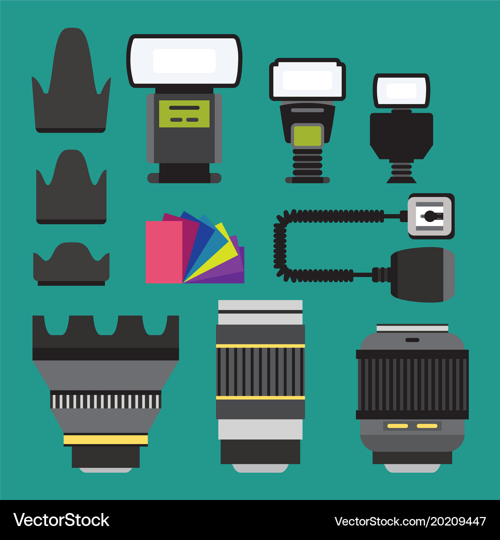 Camera photo studio icons optic lenses Royalty Free Vector