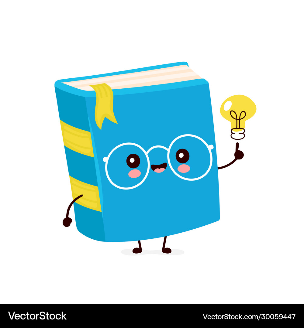 Cute happy smiling book with light bulb Royalty Free Vector