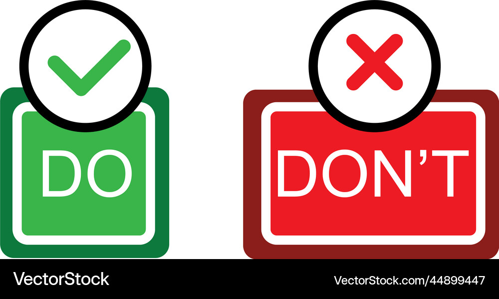 Do and dont icons check mark cross Royalty Free Vector Image