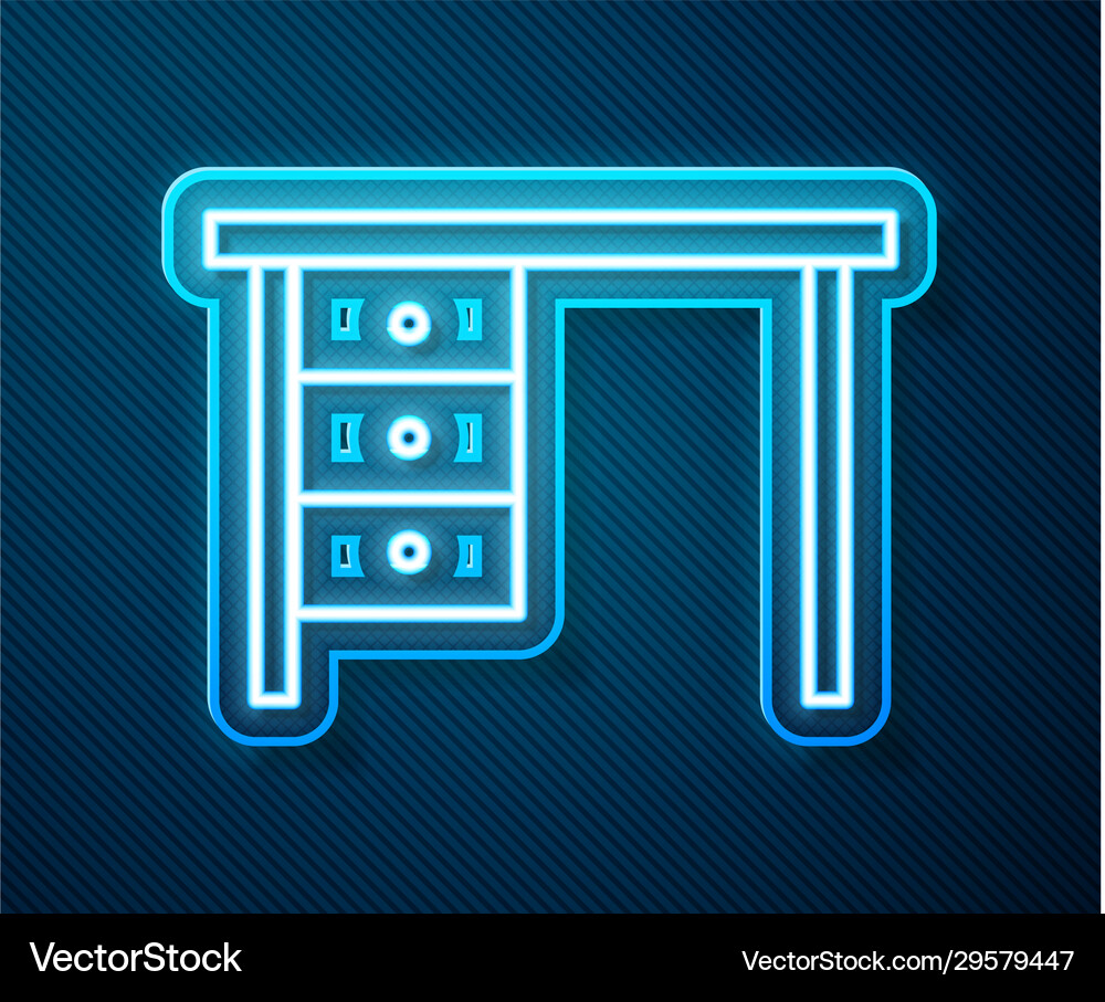 Glowing neon line office desk icon isolated Vector Image