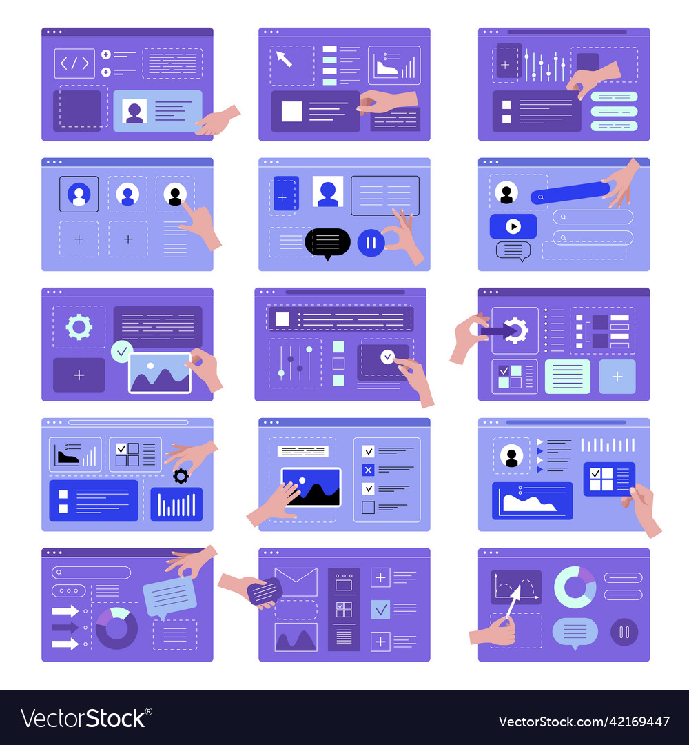 Hands ui programming designers creating app Vector Image Hands ui programming designers creating app Vector Image