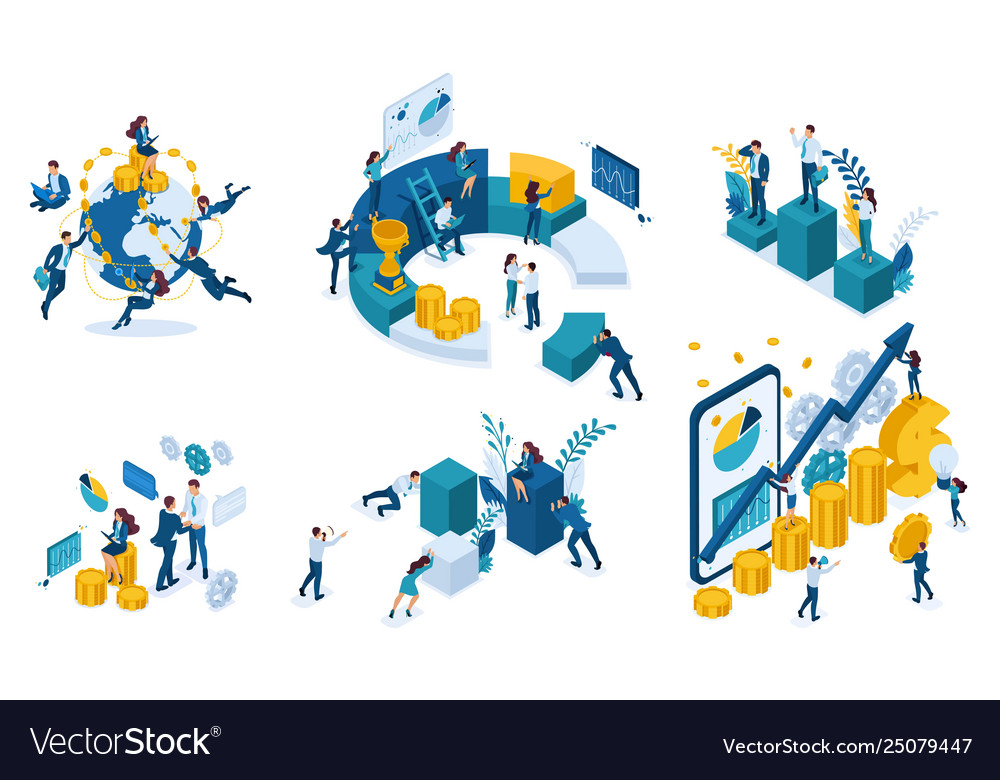 Isometric business concept planning data analysis Vector Image