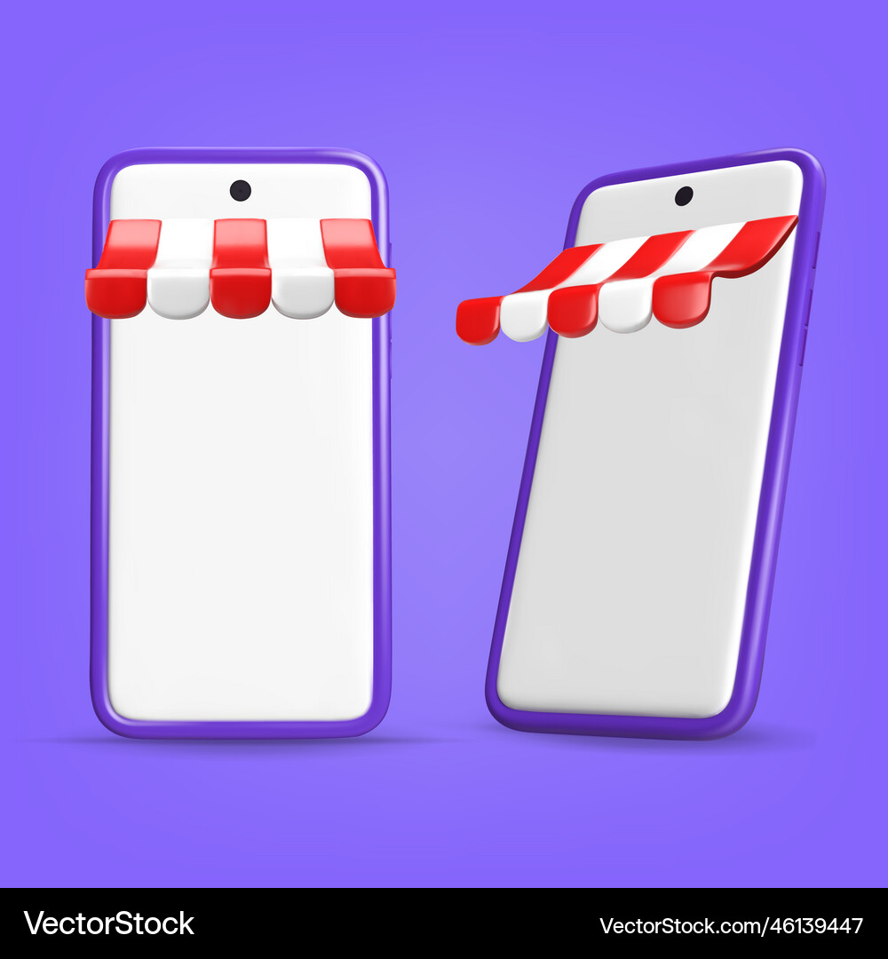 Smartphone with shop canopy icon set online Vector Image