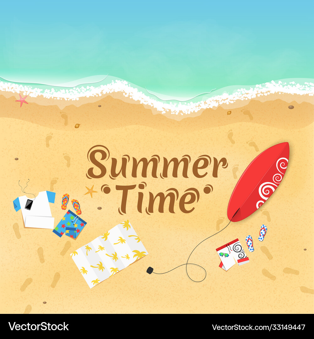 Summer time on beach are things a surfboard Vector Image