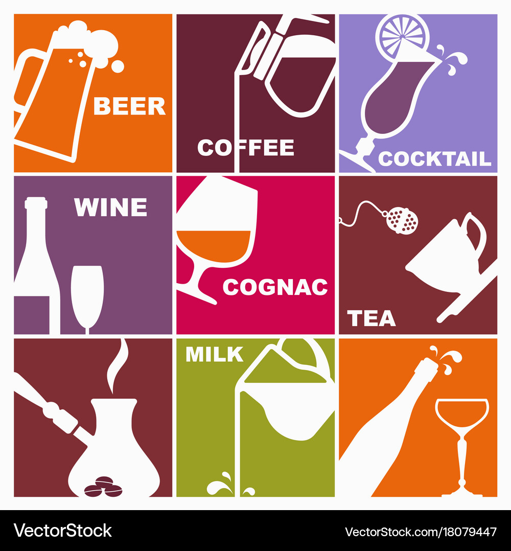 Symbols of various beverages Royalty Free Vector Image