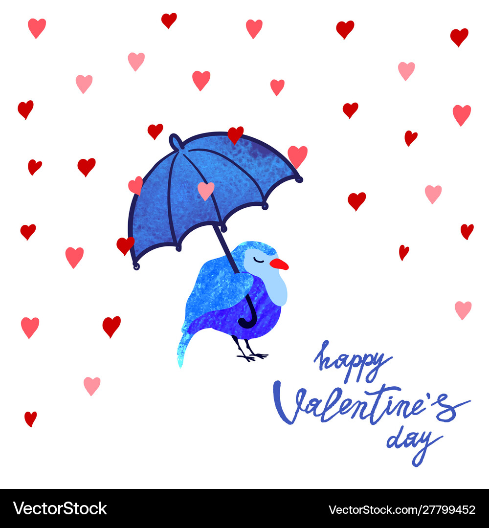 Colorful cute bird with umbrella Royalty Free Vector Image