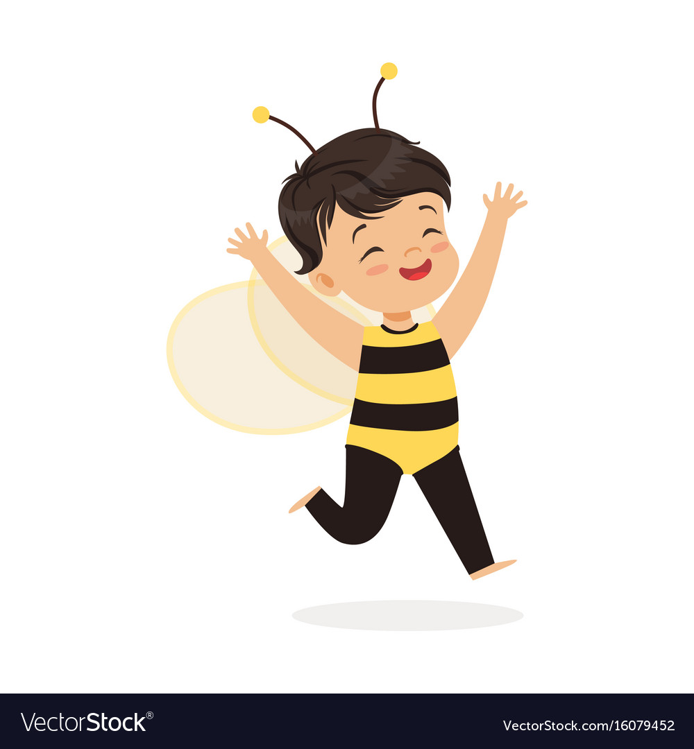 Cute happy little girl dressed as a bee kids Vector Image