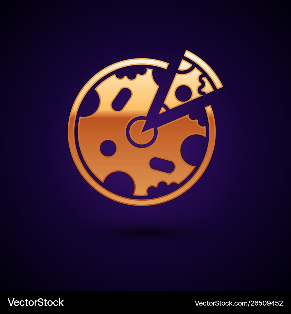 Gold pizza icon isolated on dark blue background Vector Image