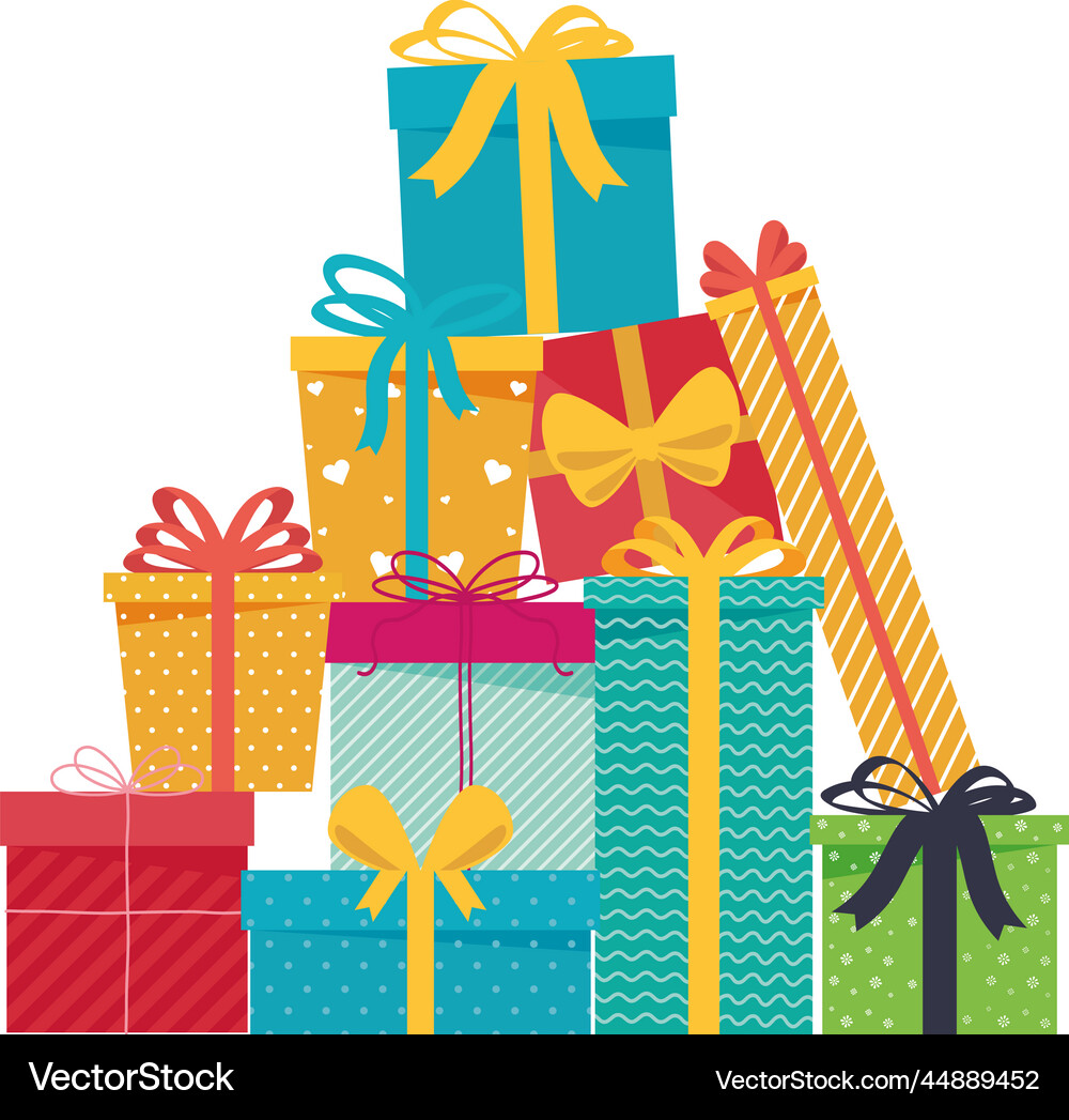 Pyramid of gifts boxes Royalty Free Vector Image