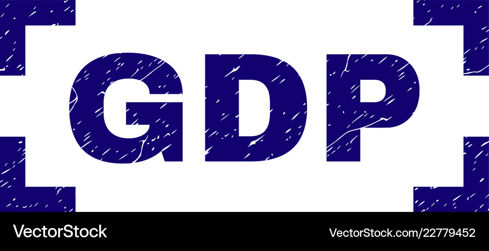 Scratched textured gdp stamp seal between corners Vector Image