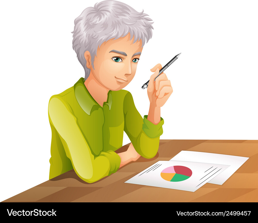 A man at the table with pen and paper Royalty Free Vector