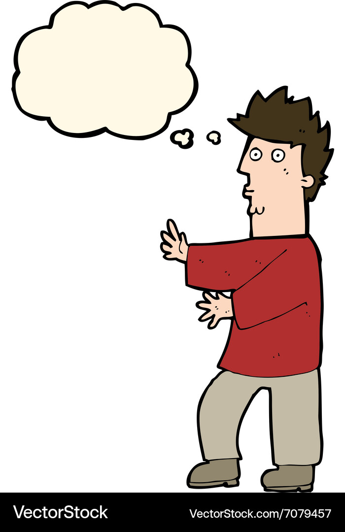 Cartoon nervous man waving with thought bubble Vector Image