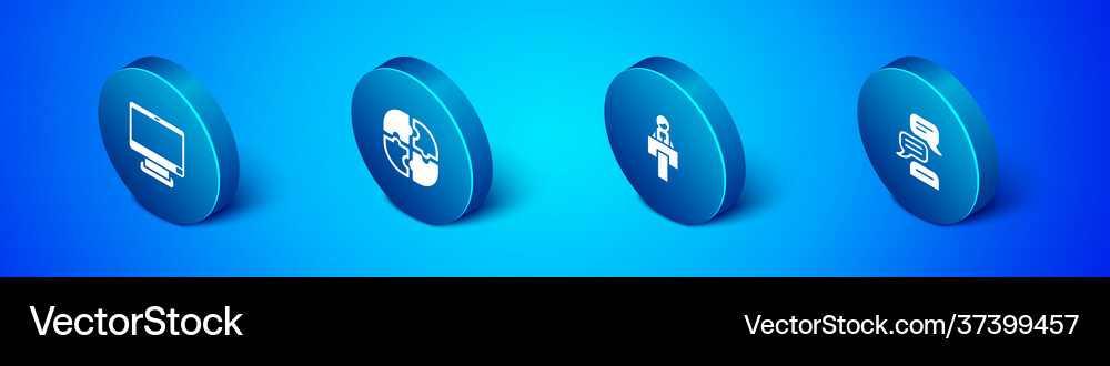 Set isometric computer monitor stage stand Vector Image