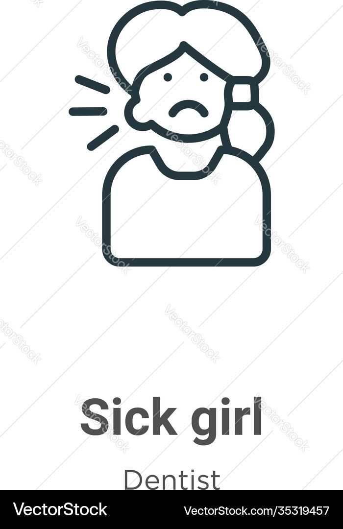 Sick girl outline icon thin line black Royalty Free Vector