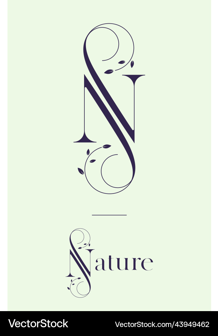 Curls small leaves n monogram nature logo Vector Image