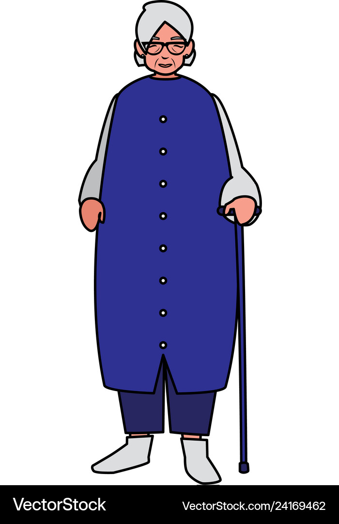Cute grandmother with cane Royalty Free Vector Image