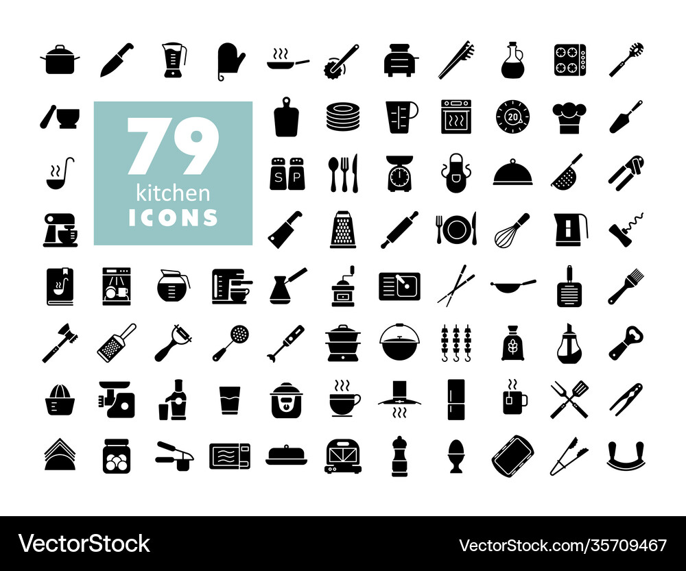 Cooking and kitchen icons glyph set Royalty Free Vector