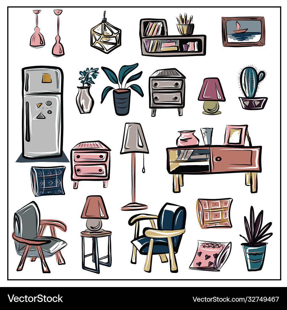 Furniture and household items Royalty Free Vector Image