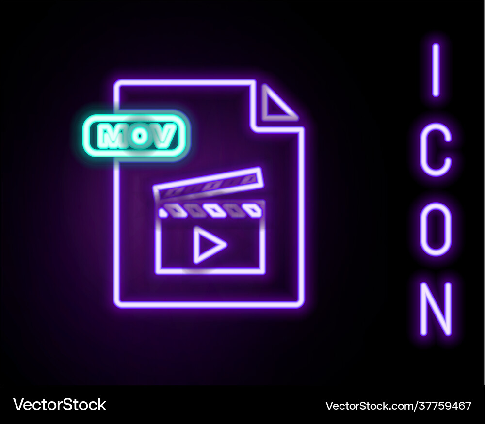 Glowing neon line mov file document download mov Vector Image