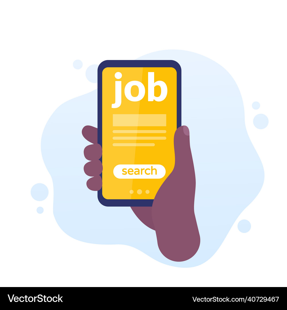 Job search with a phone app Royalty Free Vector Image