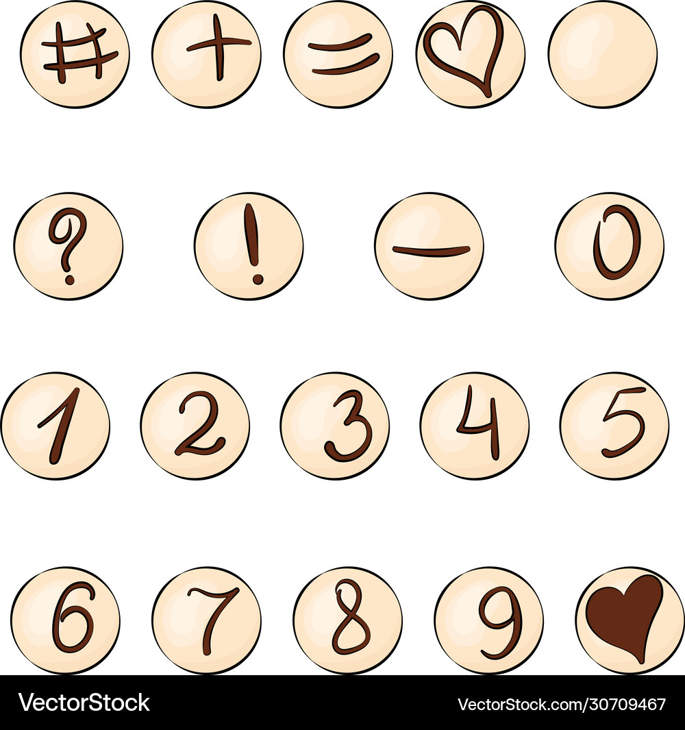 Set round white chocolate sweets with numbers Vector Image