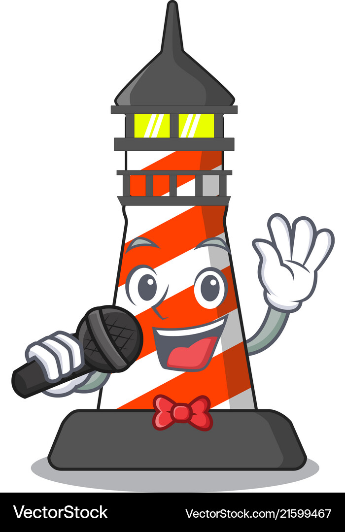 Singing lighthouse on the beach mascot Royalty Free Vector