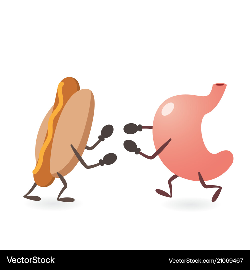 Stomach and hot dog fighting Royalty Free Vector Image