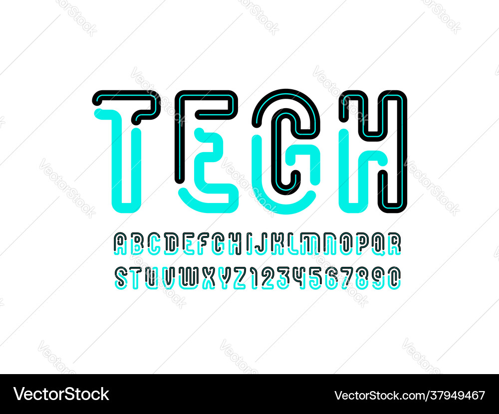 Tech original alphabet trendy modern font Vector Image