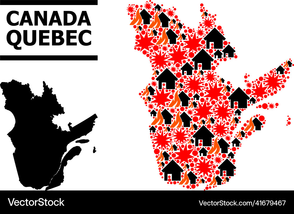War collage map of quebec province Royalty Free Vector Image