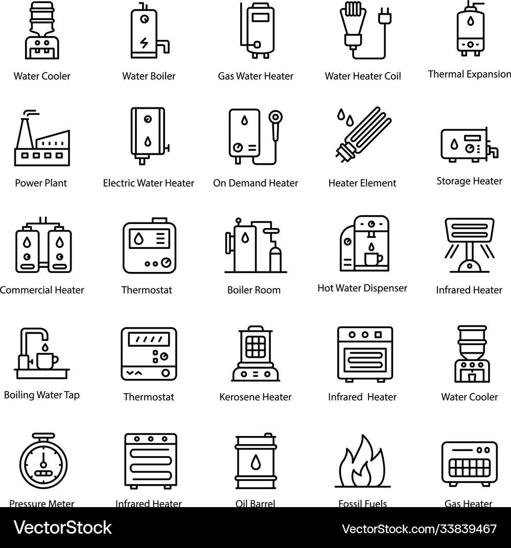 Water boiler line icons Royalty Free Vector Image