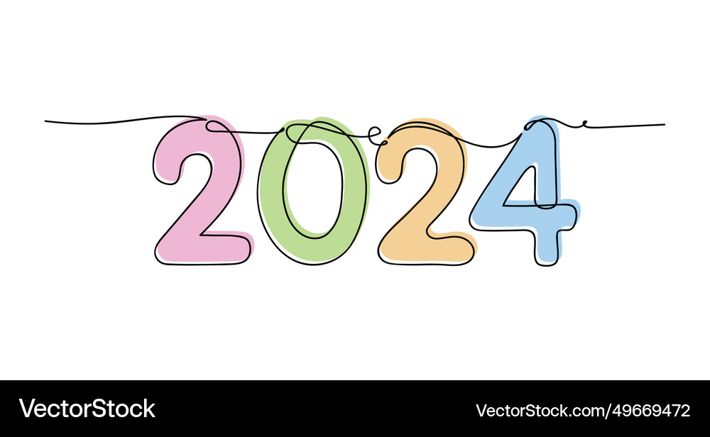 2024 new year symbol continuous one line drawing Vector Image